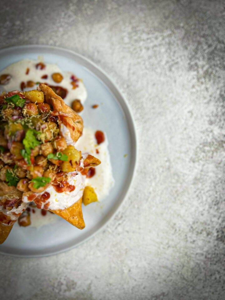 Homemade Samosa Chaat With Yogurt - Two Cloves In A Pot