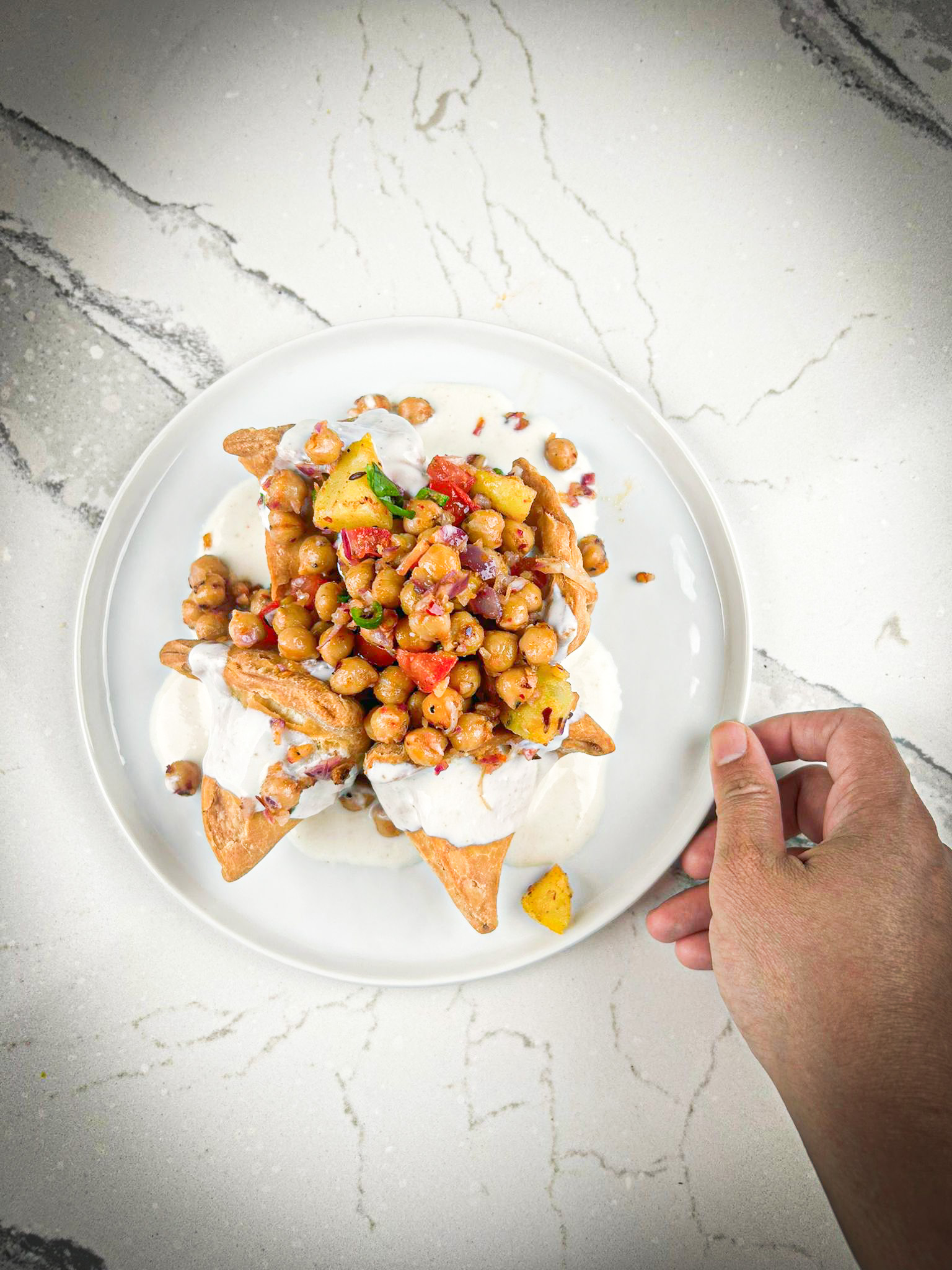 Homemade Samosa Chaat With Yogurt - Two Cloves In A Pot